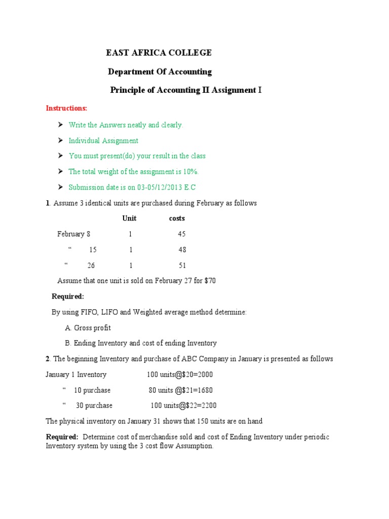Principle of Accounting II Assignment I | PDF