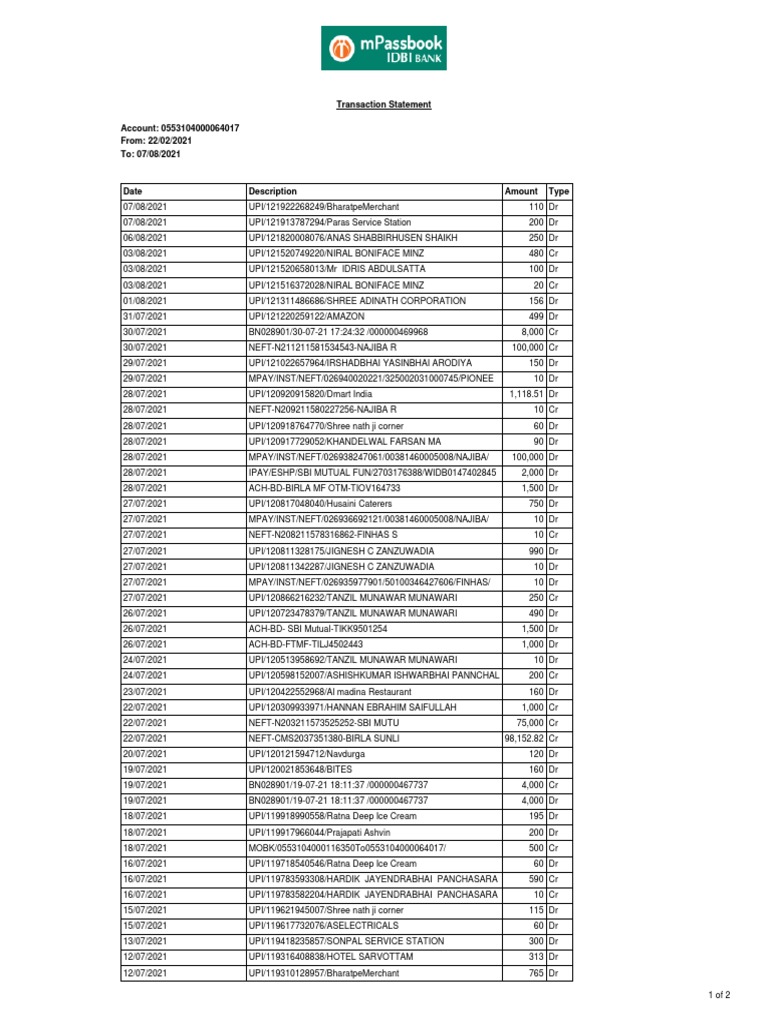 275 Idbi Statement | PDF