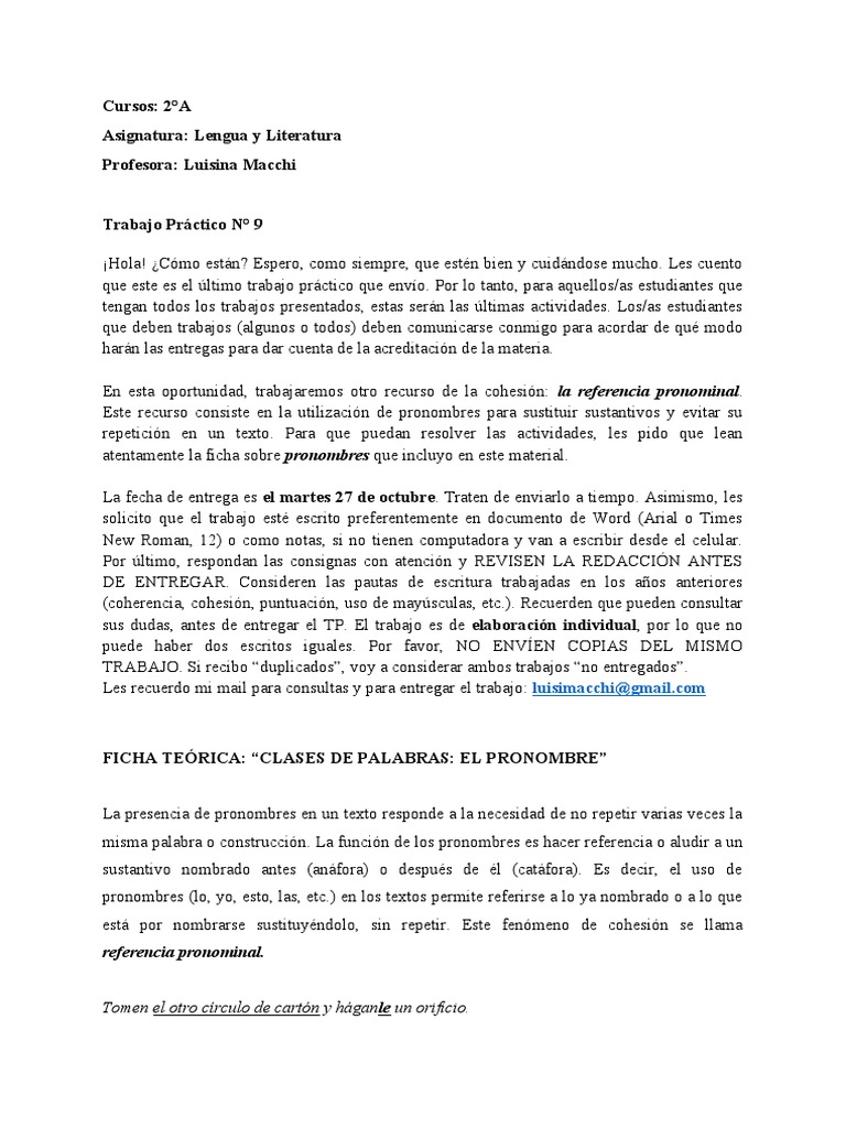 2°a TP N°9 | PDF | Pronombre | Sustantivo