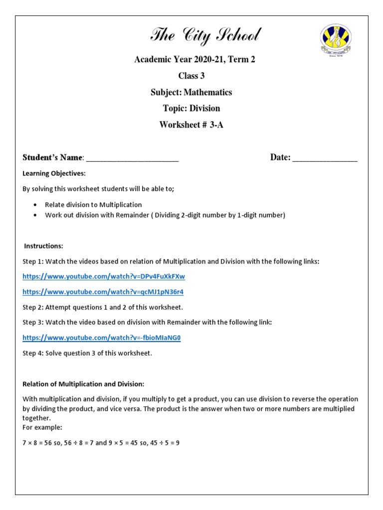 Class, 3, Worksheet 3-A, Week 3 | PDF | Multiplication | Worksheet