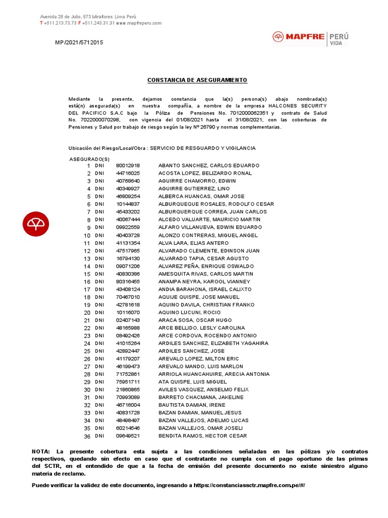 Constancia SCTR Pacifico - Julio 2021 | PDF