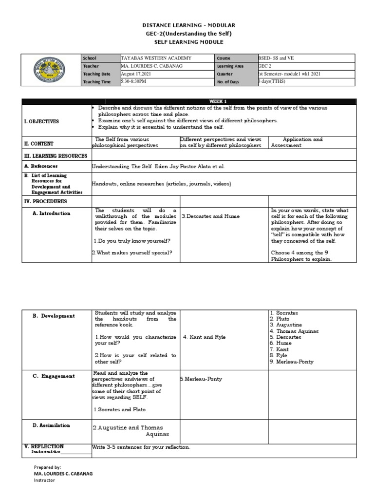Modules For GEC2 Week1 1st Sem 2021 | PDF | Learning | Philosophical ...