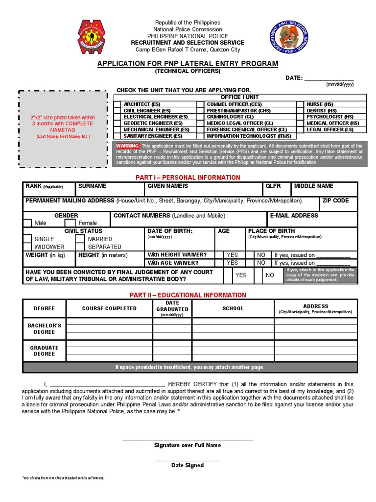 PNP Lateral Entry Program Requirements | PDF | Justice | Crime & Violence