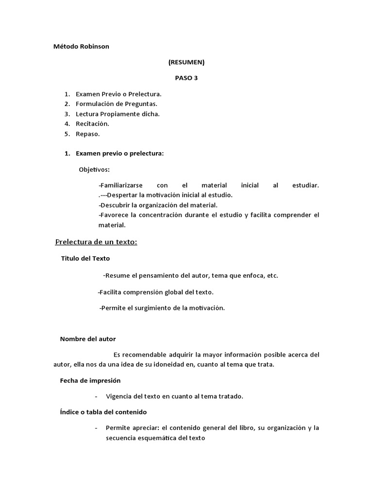 Método Robinson: Estrategias de Estudio | PDF | Prueba (evaluación ...