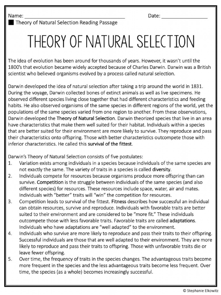 Charles Darwin's Theory of Natural Selection: Survival of the Fittest ...