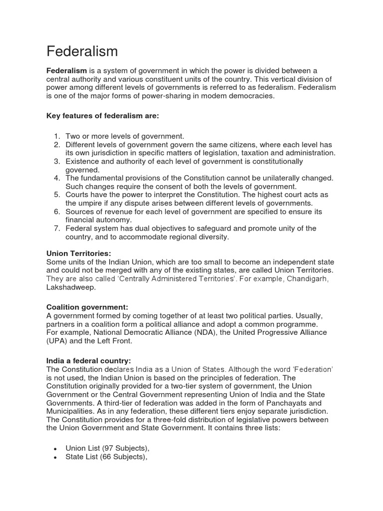 Federalism Notes PDF | PDF | Government | Forms Of Government