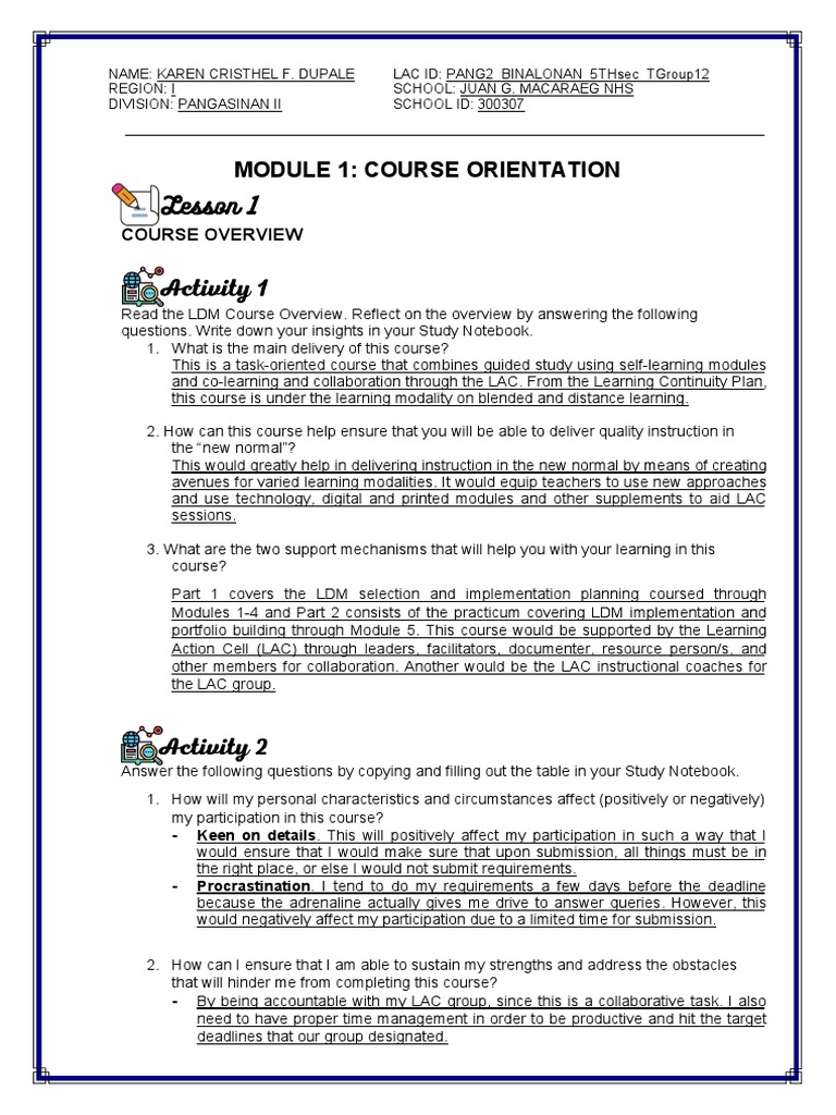 Module 1: Course Orientation | PDF | Procrastination | Professional Skills