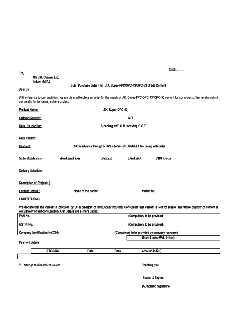 Purchase order for JK cement | PDF | Economies | Banking