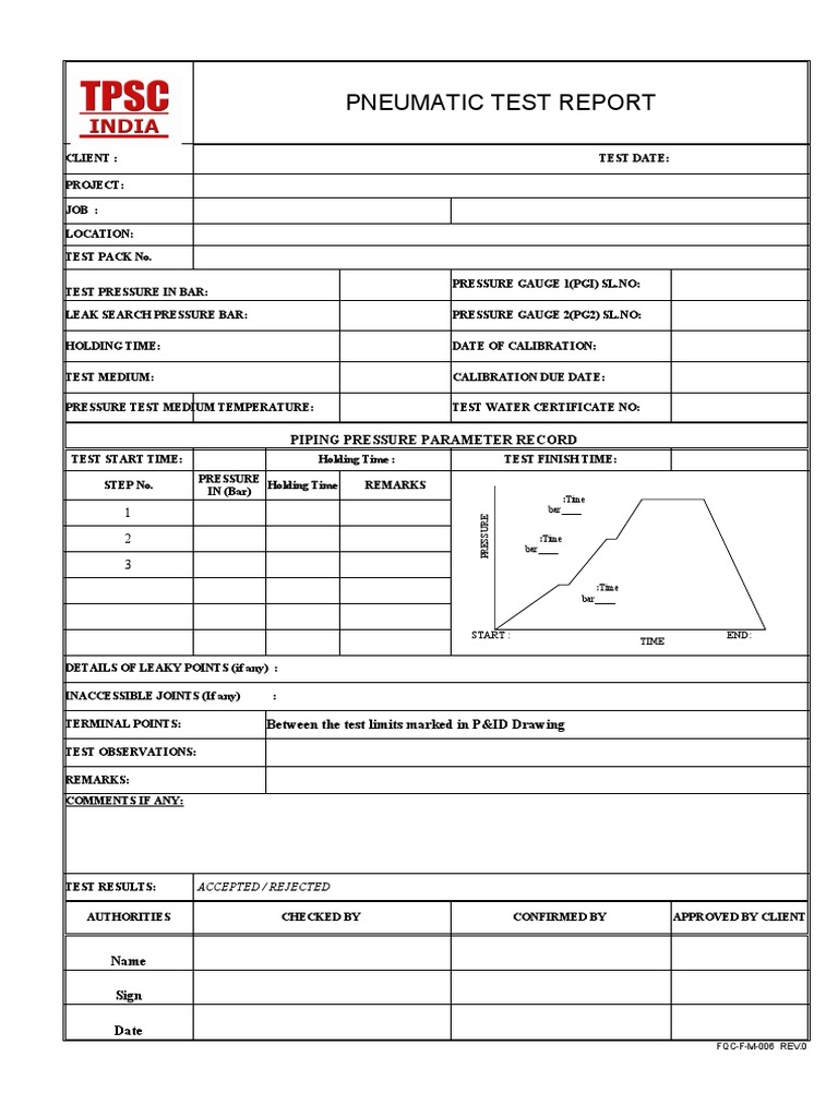Pneumatic Test Report: Piping Pressure Parameter Record | PDF