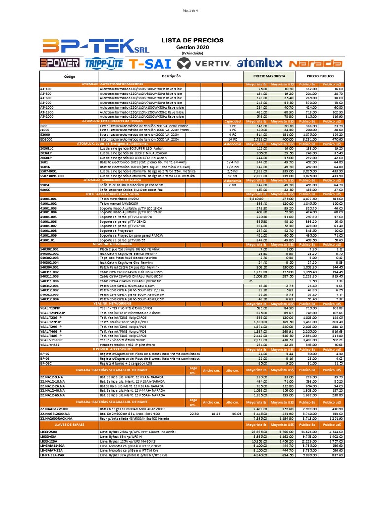 BP-TEK SRL Lista de Precios General 2020-v2 | PDF | Telecomunicaciones | Equipo eléctrico