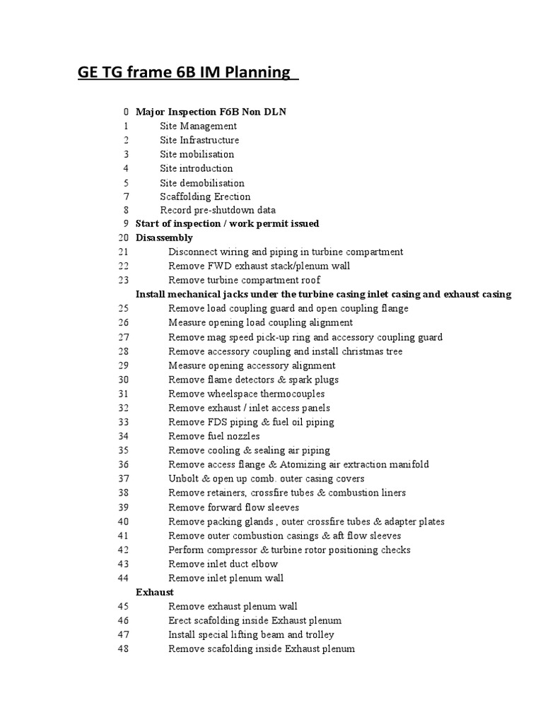 1 GE TG Frame 6B IM Planning | PDF | Turbine | Pump
