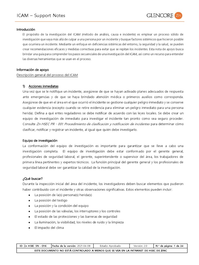 ES-ICAM Support Note | PDF | Seguridad y salud ocupacional | Zinc