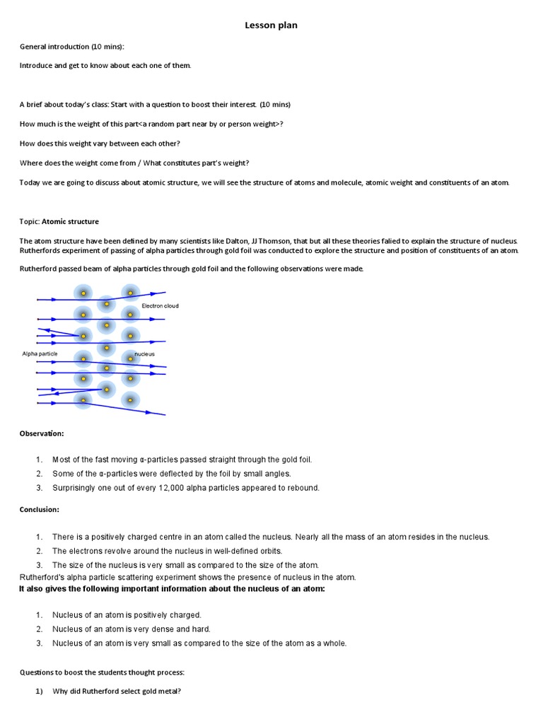 Lesson Plan: Observation | Download Free PDF | Atomic Nucleus | Atoms