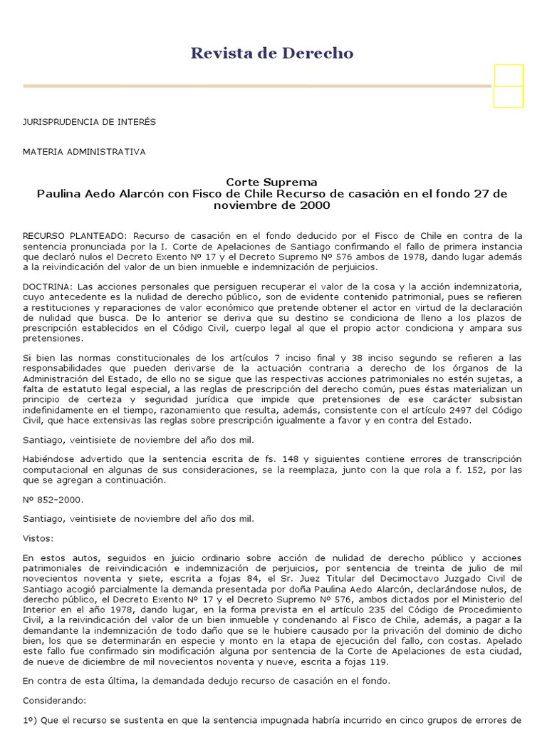 CS Aedo Con Fisco | PDF | Estatuto de limitaciones | Sentencia (ley)