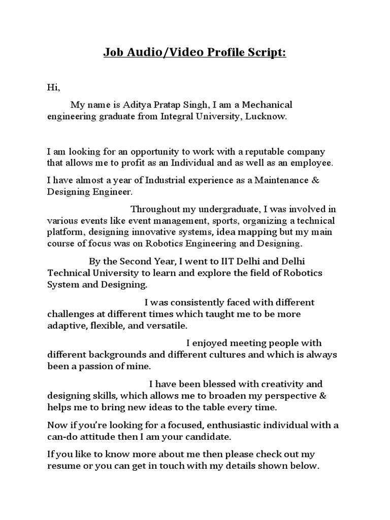 Job Audio & Video Profile Script | PDF