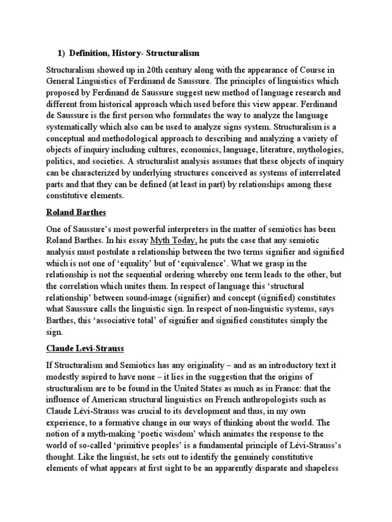 1) Definition, History-Structuralism | PDF | Semiotics | Linguistics 1) Definition, History-Structuralism | PDF | Semiotics | Linguistics