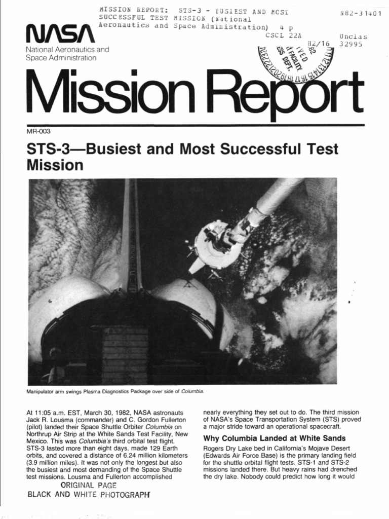 STS-3 Mission Report: NASA's Test Success | PDF | Space Shuttle ...
