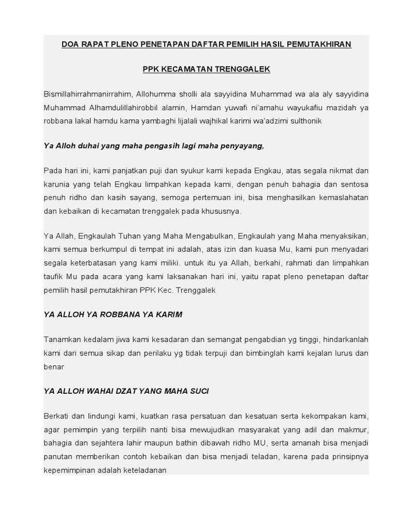 Doa Rapat Pleno Penetapan Daftar Pemilih Hasil Pemutakhiran PPK ...