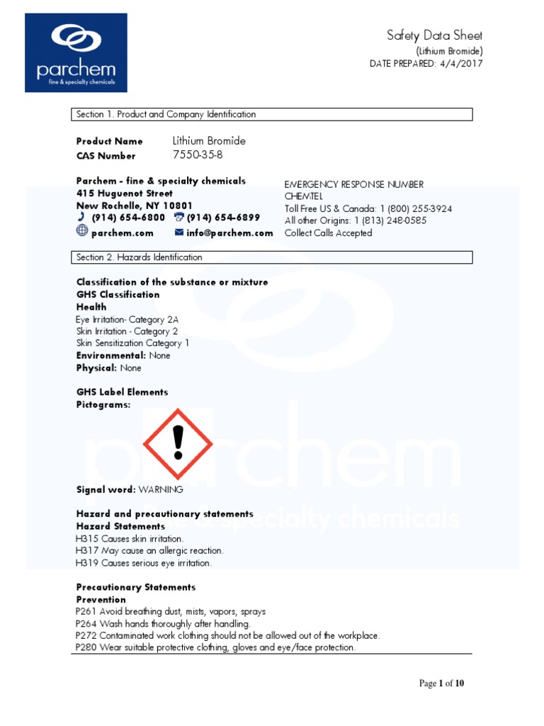 GHS Lithium Bromide MSDS | PDF | Dangerous Goods | Superfund