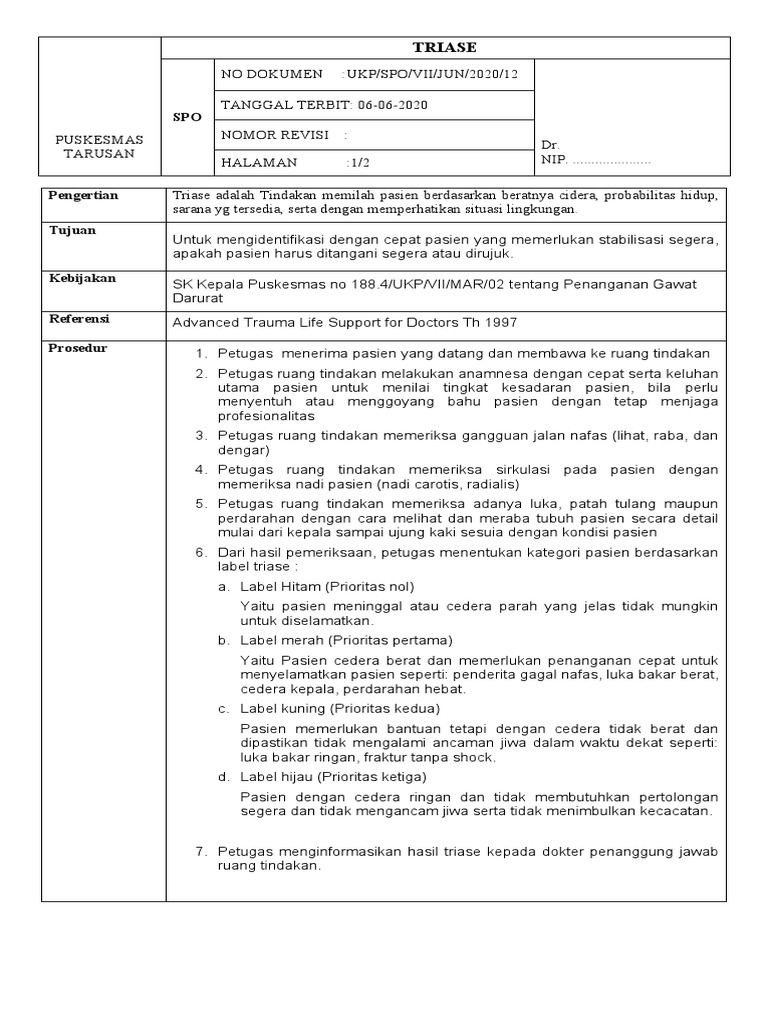 Sop Triase - Contoh | PDF
