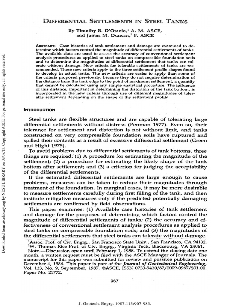Differential Settlements in Steel Tanks | PDF | Silt