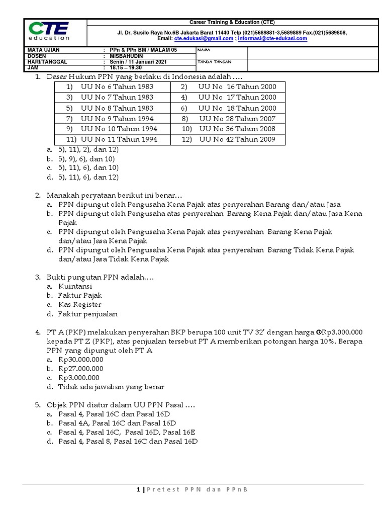 Soal Ujian Teori PPN Dan PPNBM | PDF