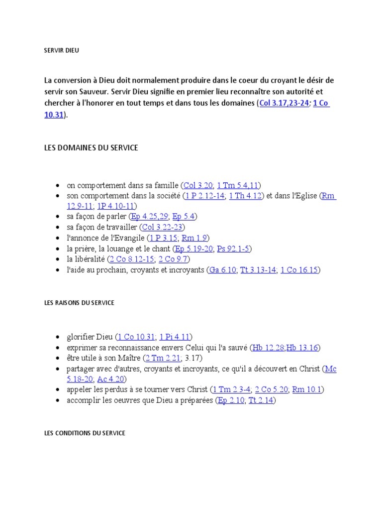 Servir Dieu : Guide et Principes | PDF