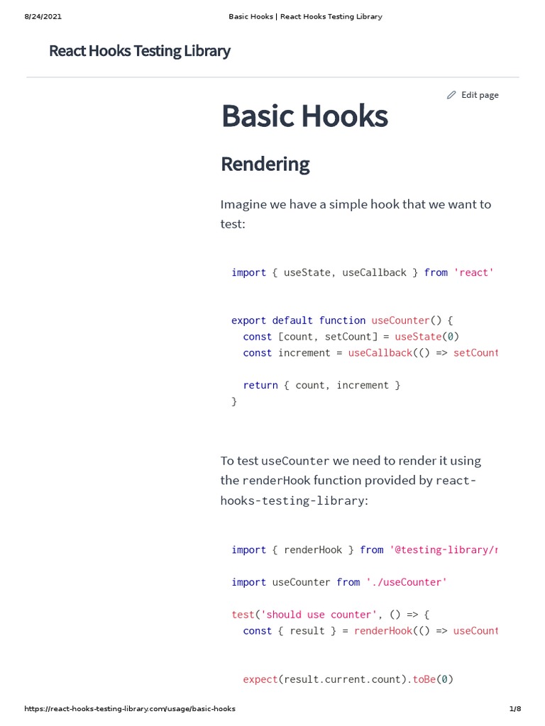 Basic Hooks React Hooks Testing Library Pdf Information