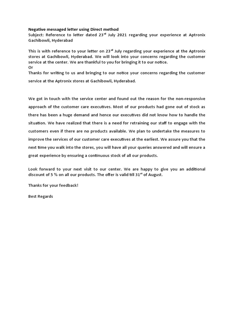 Sample Negative and Neutral Message Letters | PDF | Cognition