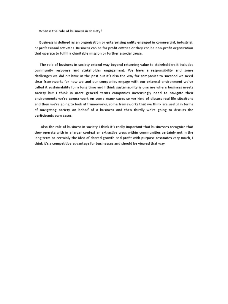What Is The Role of Business in Society | PDF