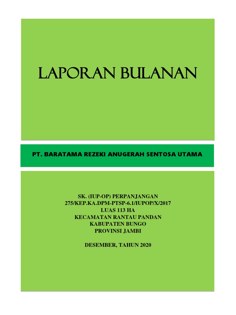 Cover Laporan Bulanan Pt. Brasu Periode Desember 2020 | PDF