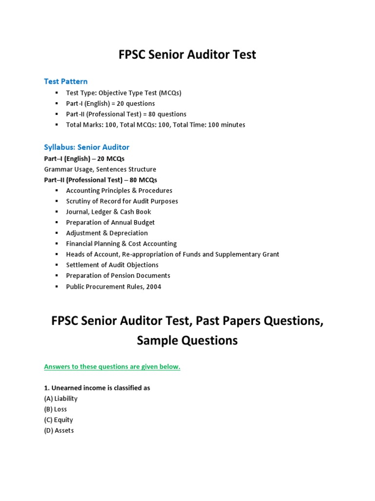 FPSC Senior Auditor Test | PDF FPSC Senior Auditor Test | PDF