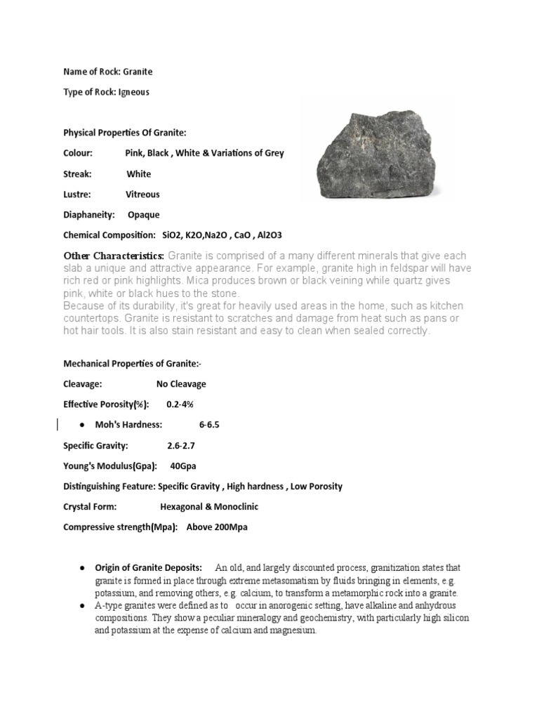 Other Characteristics:: Name of Rock: Granite Type of Rock: Igneous ...