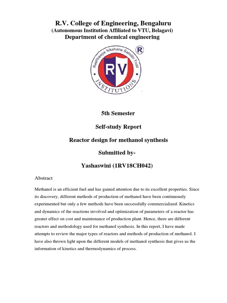 Reactor Design For Methanol Synthesis | PDF | Chemical Reactor | Methanol