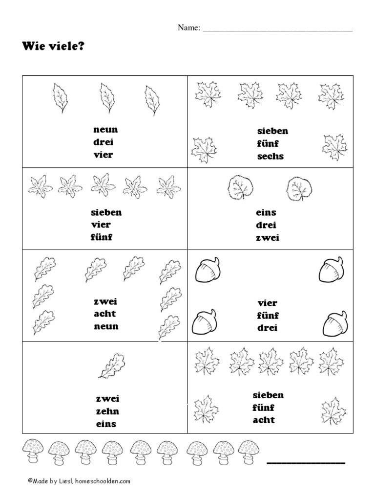 Die Zahlen Auf Deutsch Counting German Numbers Worksheets | PDF