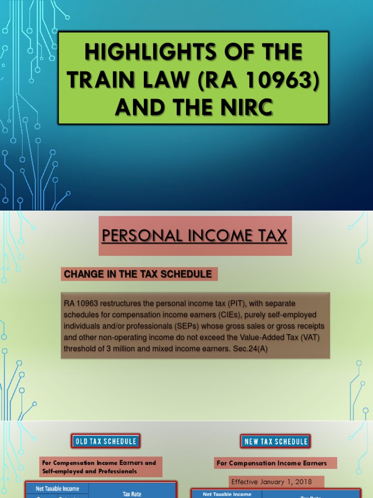 (G1) Highlights of The Train Law Ra 10963 and NIRC | PDF | Taxes ...