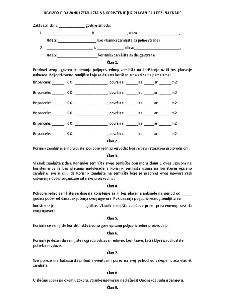 Ugovor o Zakupu Zemljista | PDF