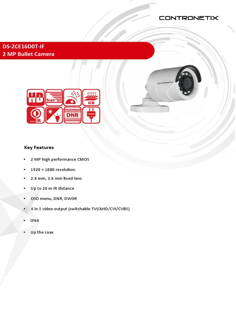 DS-2CE16D0T-IF 2 MP Bullet Camera - Datasheet | PDF | Camera | Video