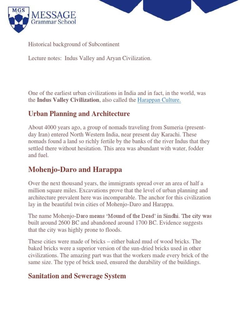 Lecture Notes - Indus Valley Civilization | PDF