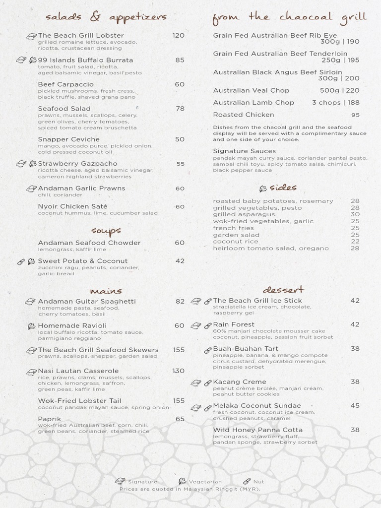 Beach Grill Menu Overview | PDF | Salad | Sauce