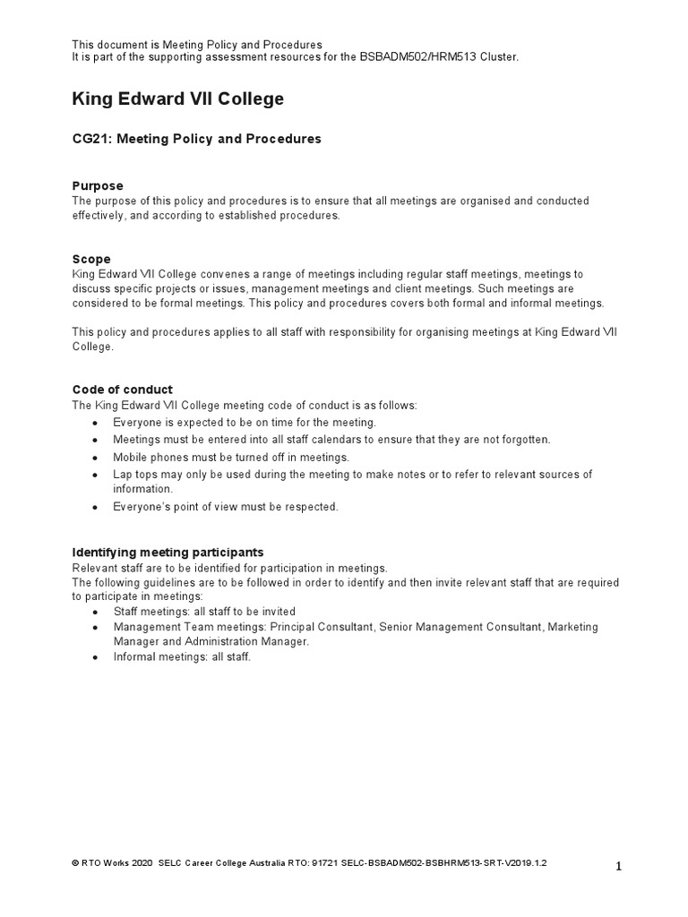 Meeting Policy and Procedures | PDF | Agenda (Meeting)