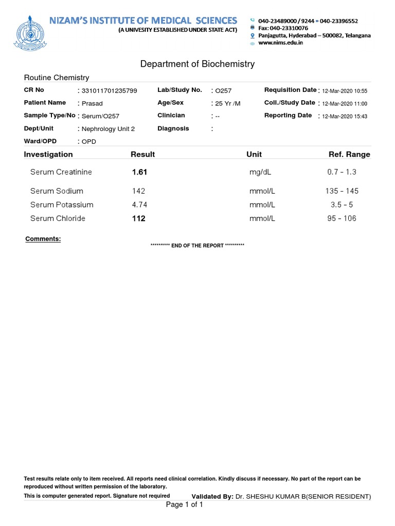 Department of Biochemistry: Routine Chemistry | PDF