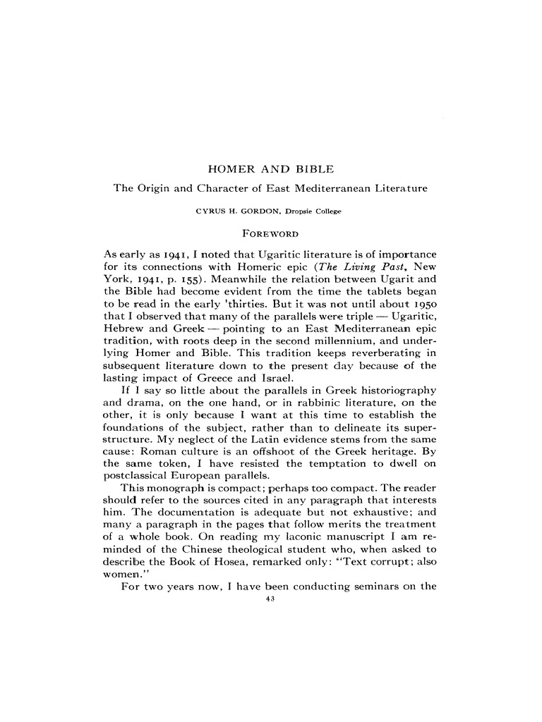 Cyrus Herzi Gordon, Homer and Bible | PDF