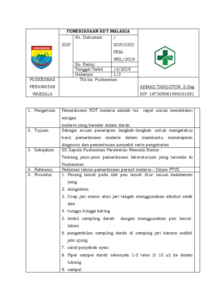 Prosedur Pemeriksaan RDT Malaria | PDF | Sains & Matematika