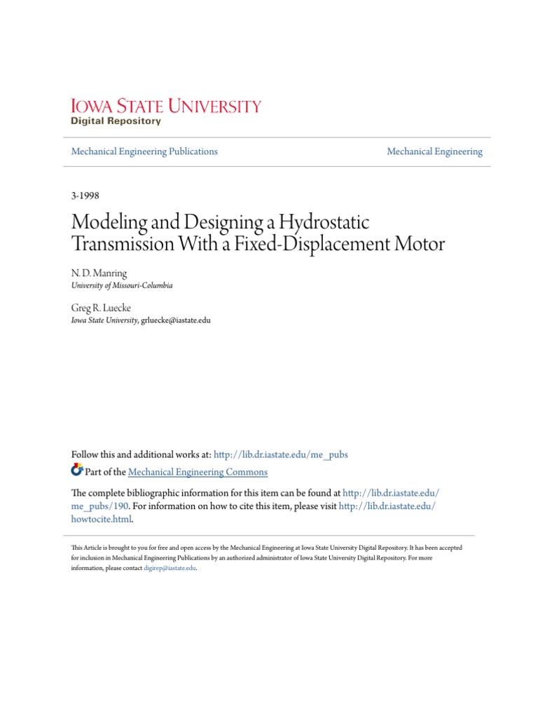 Modeling and Designing A Hydrostatic Transmission With A Fixed-Di | PDF ...