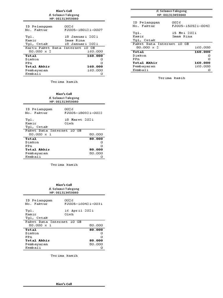 Nota Pembelian Pulsa dan Paket Data | PDF