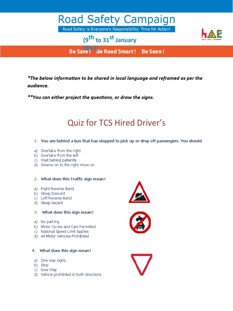 Quiz For TCS Hired Driver's: (9th To 31st January 2017) | Download Free ...