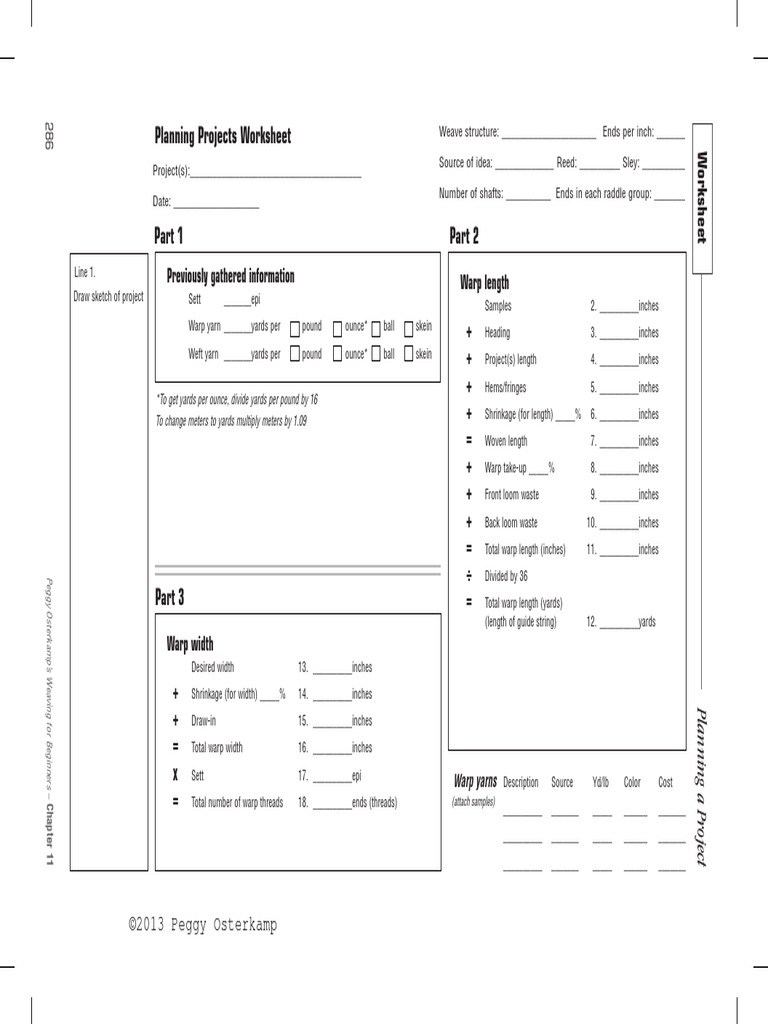 Peggy Osterkamp Planning Projects Worksheet | PDF | Yarn | Weaving