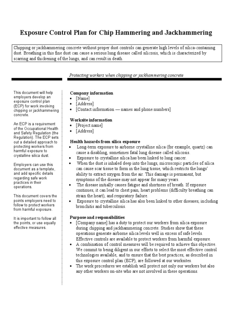 Exposure Control Plan For Chip Hammering and Jackhammering: Protecting ...