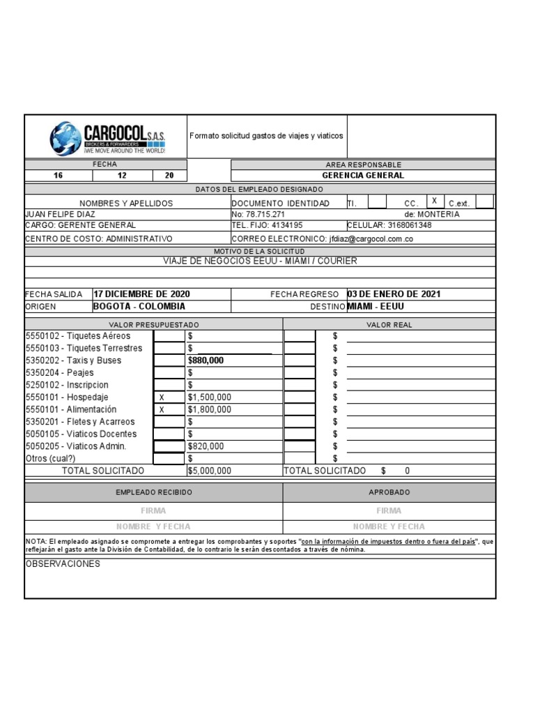 Formato Viaticos | PDF